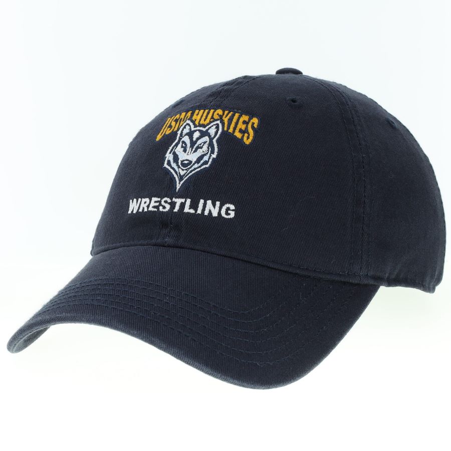 Navy Ball Cap w/USM Huskies in Gold/Wrestling in White Lettering