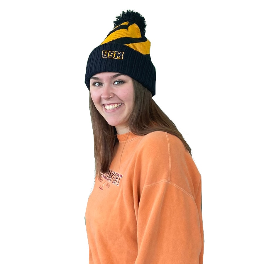 Weasley Cuff Hat w/Pom Blue & Gold Stripe Pattern